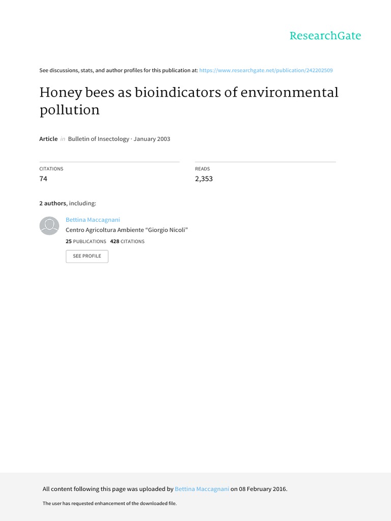 Bees As Bio Indicators | PDF | Honey Bee | Beehive