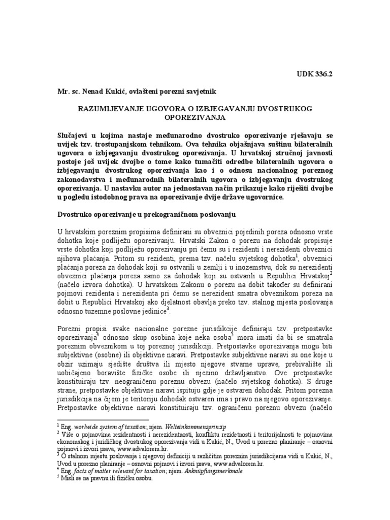 Razumijevanje Ugovora o Izbjegavanju Dvostrukog Oporezivanja | PDF