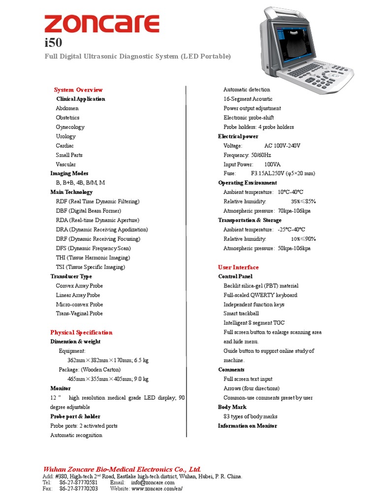 ZONCARE I50 | PDF | Medical Imaging | Medical Ultrasound