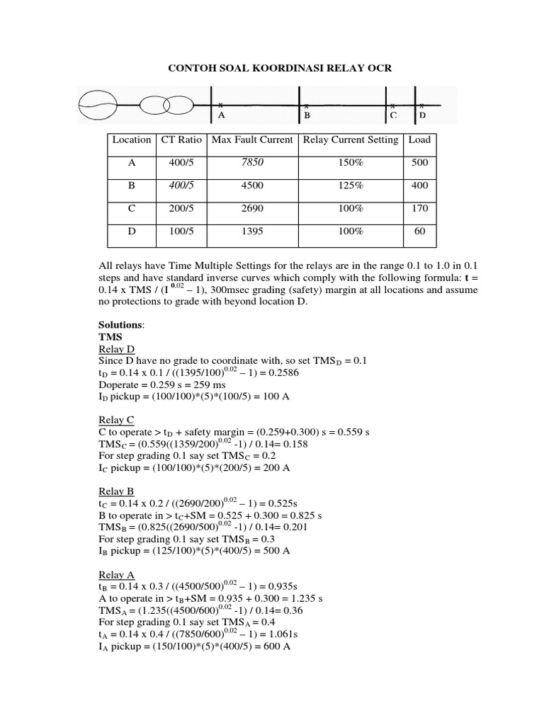 Contoh Soal Koordinasi Relay Ocr PDF | PDF | Electrical Engineering ...