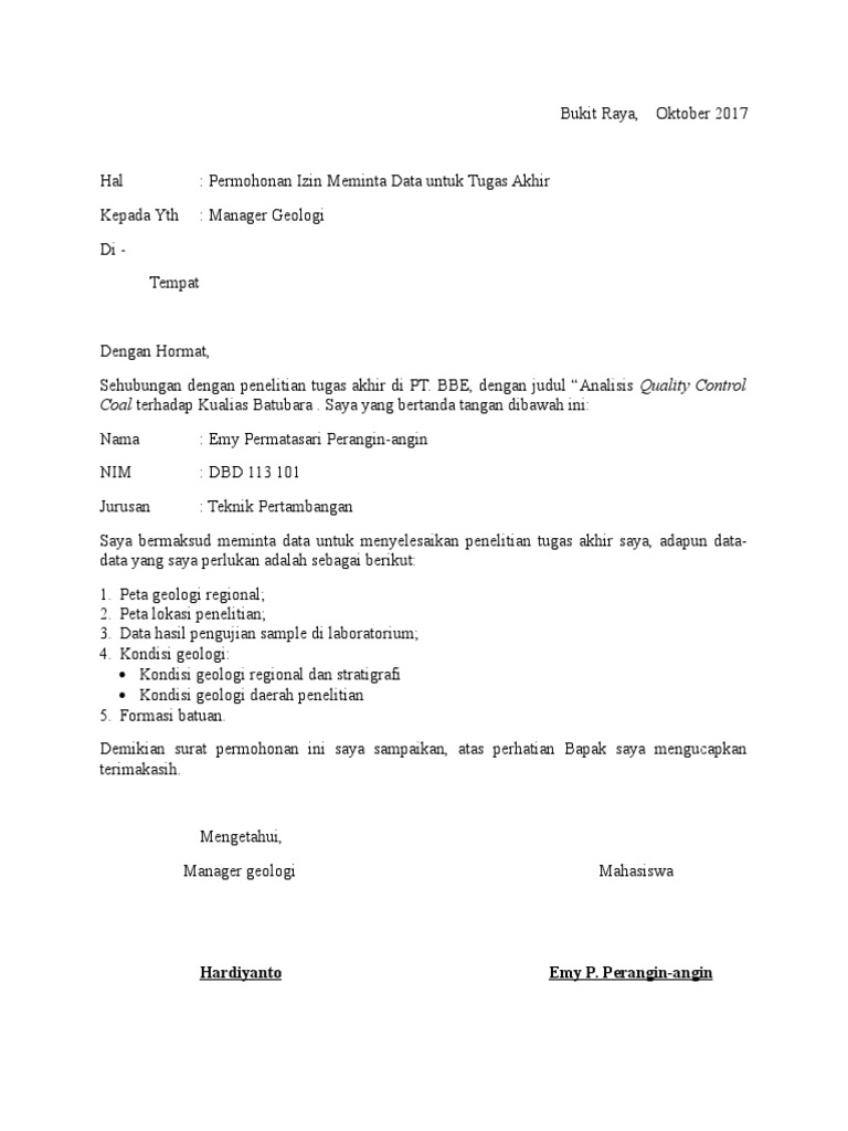 Surat Izin Meminta Data | PDF