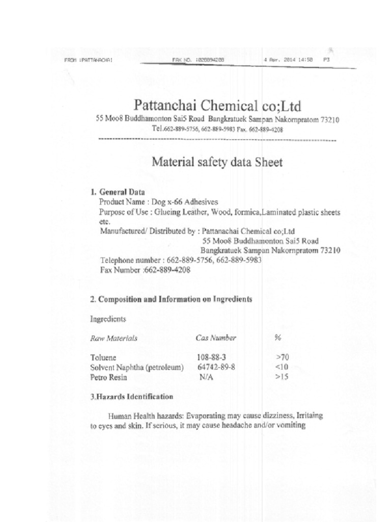 Msds Dog Glue X-66 - Eng | PDF