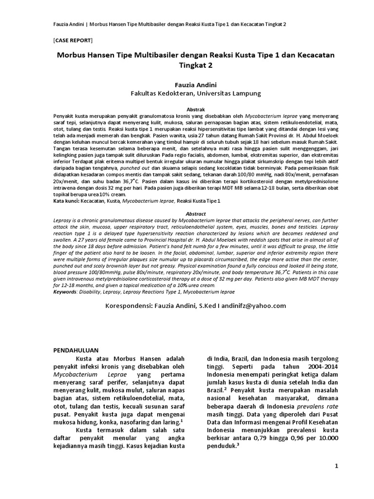 Morbus Hansen Tipe Multibasiler Dengan Reaksi Kusta Tipe 1 Dan ...