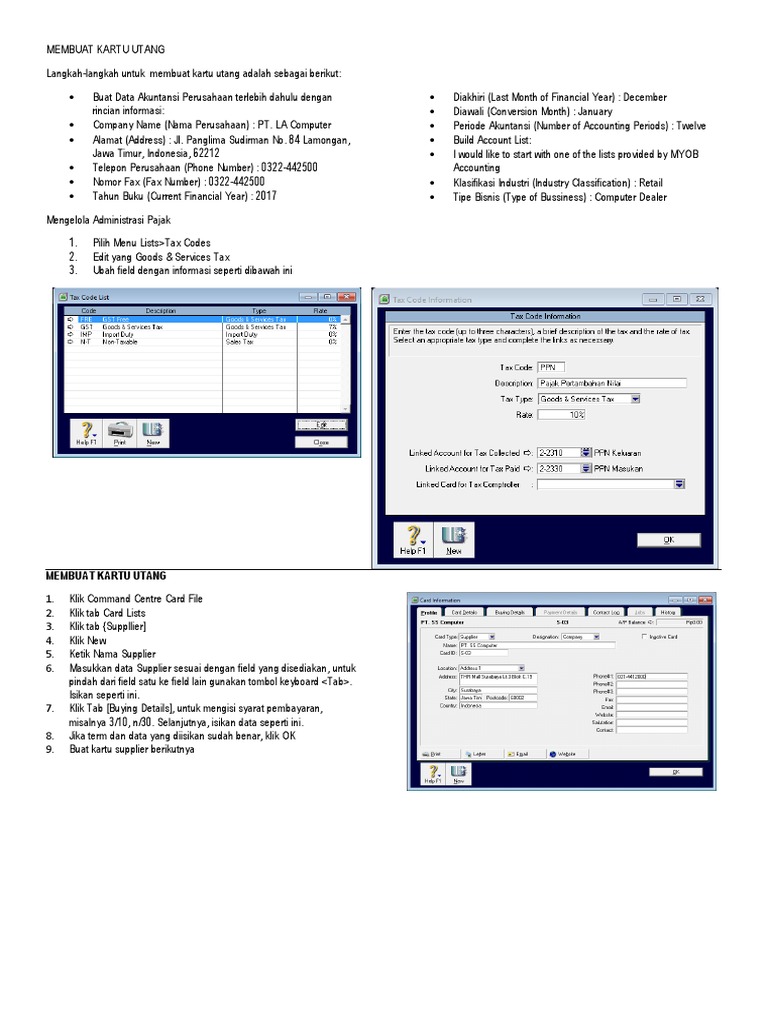 Panduan Membuat Kartu Utang MYOB | PDF