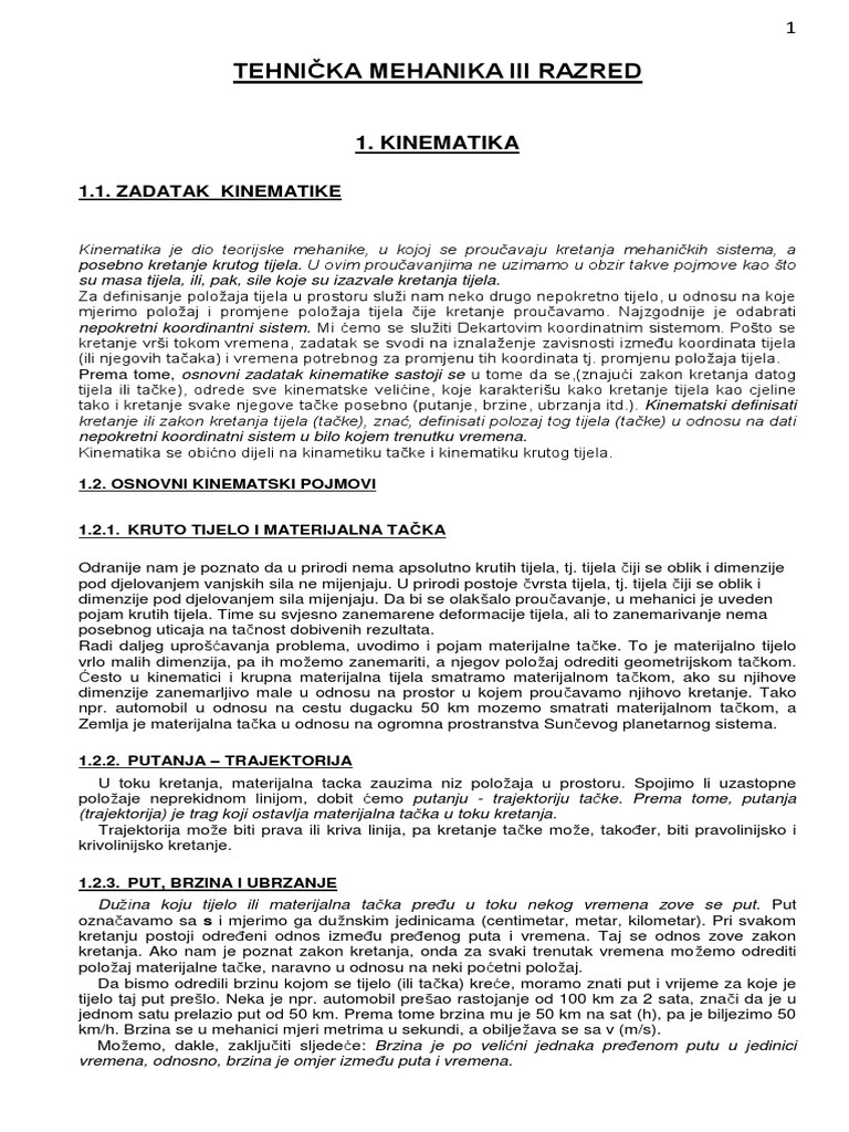 Tehnička Mehanika III. Razred | PDF