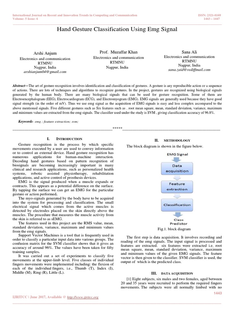 Hand Gesture Classification Using Emg Signal | PDF | Support Vector ...