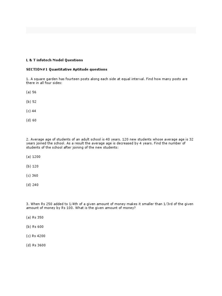 LnT Infotech Placement Test Questions | PDF | Microprocessor | Central ...