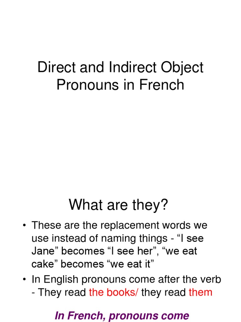 Direct and Indirect Object Pronouns in French | PDF | Verb | Syntactic ...
