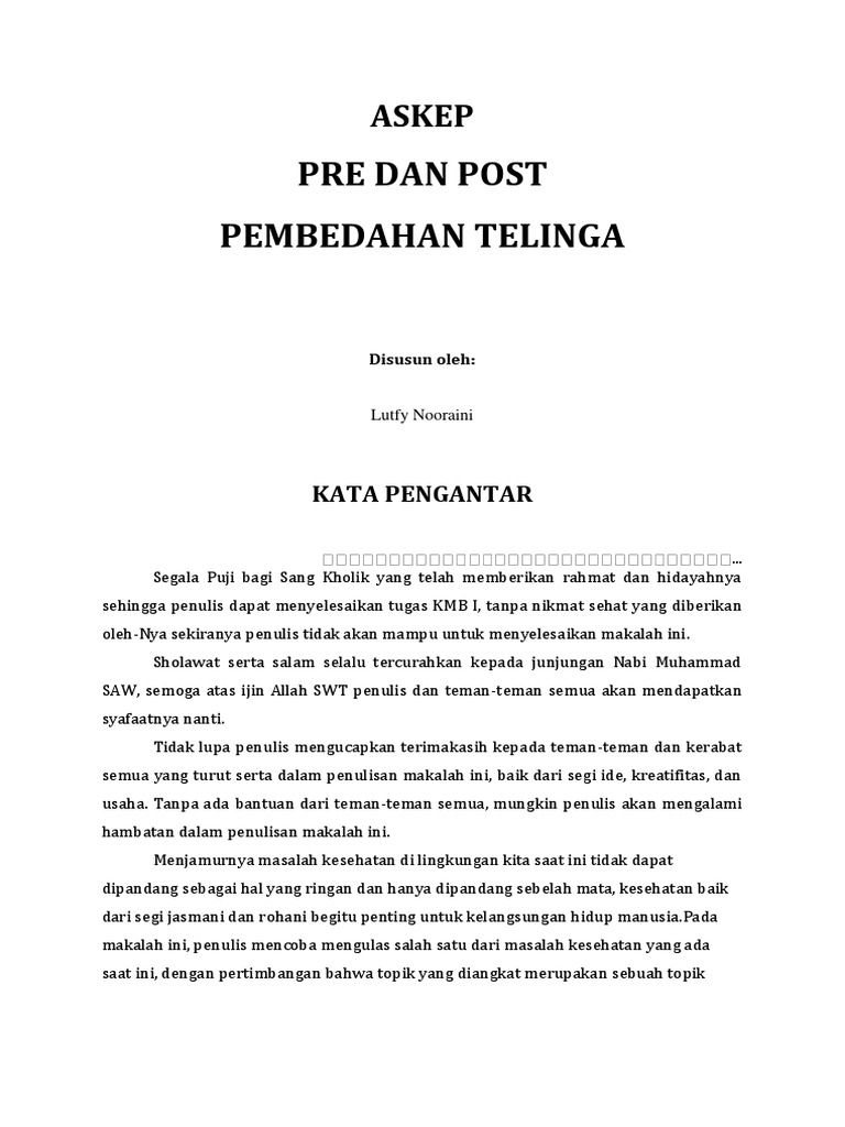Askep Pembedahan Telinga: Pre & Post | PDF