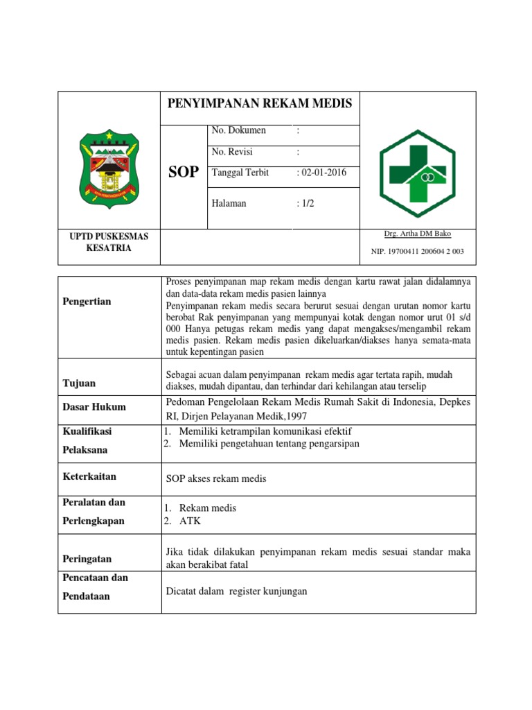 Contoh Sop Rekam Medik Puskesmas - vrogue.co