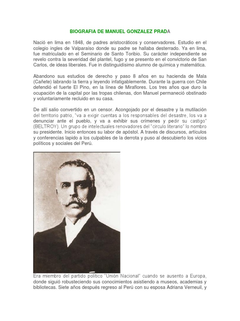 Biografia de Manuel Gonzalez Prada | PDF | Anarquismo | Perú