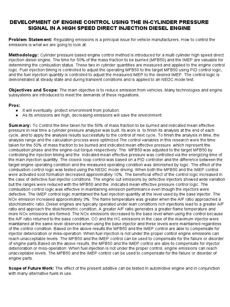 Development of Engine Control Using The In-Cylinder Pressure Signal in ...