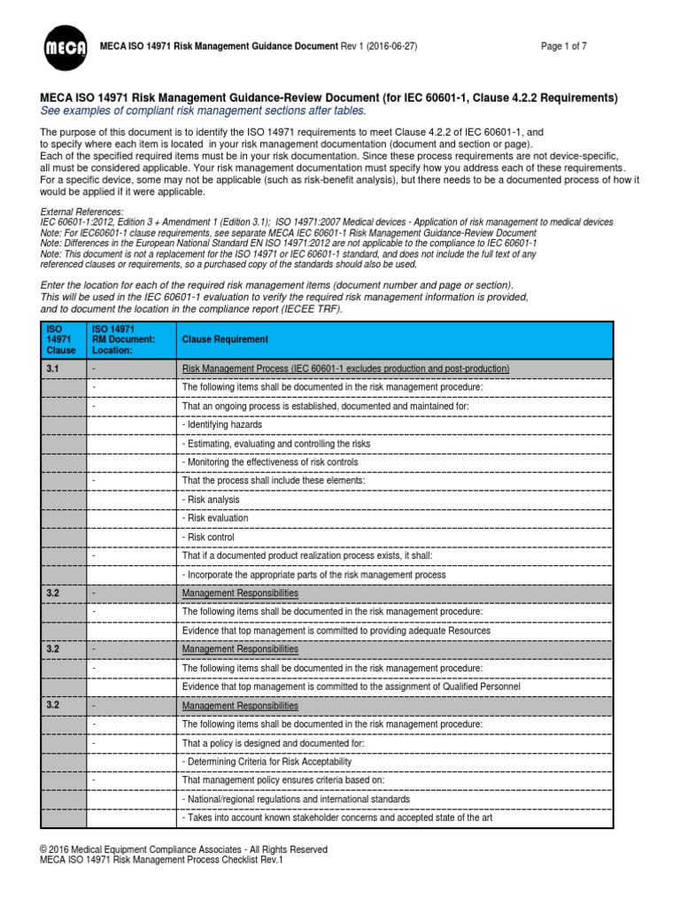 ISO 14971 Risk Management Guidance Document Rev 1 (2016!06!27) | PDF ...