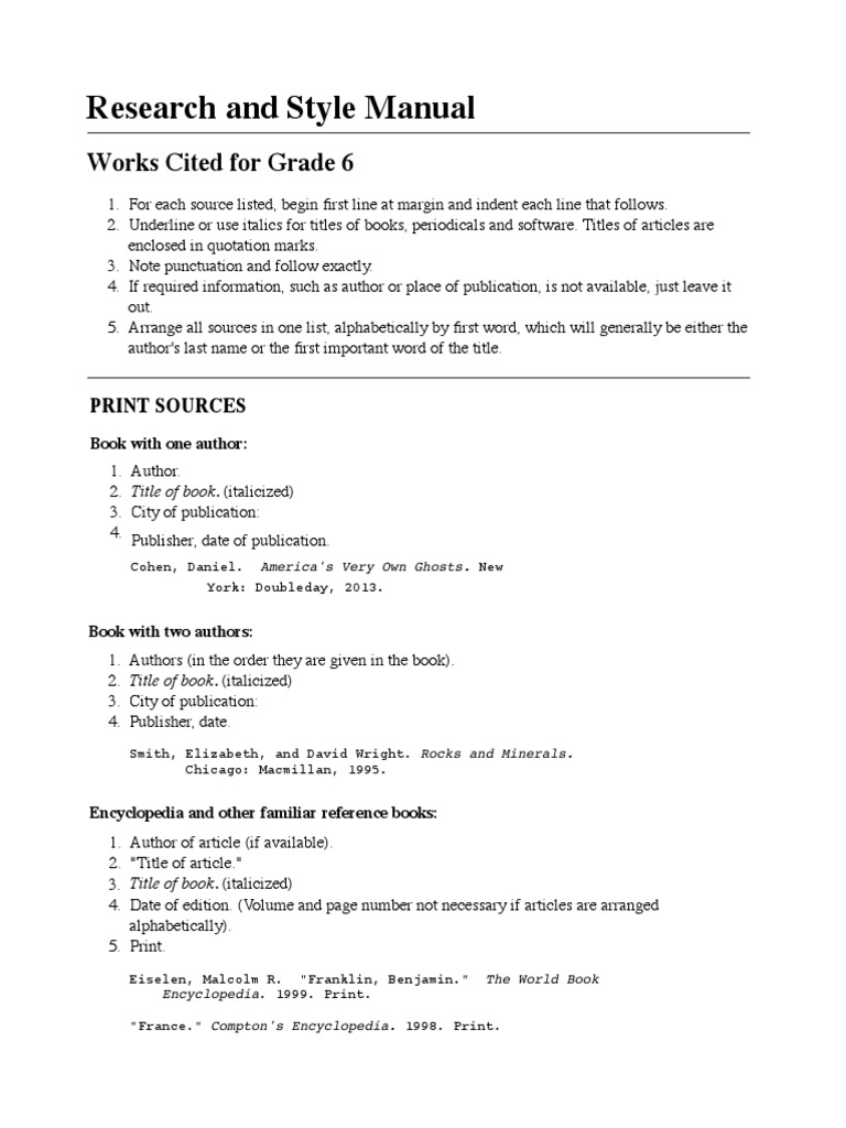 Grade 6 Works Cited Guide | PDF | Publishing | Writing
