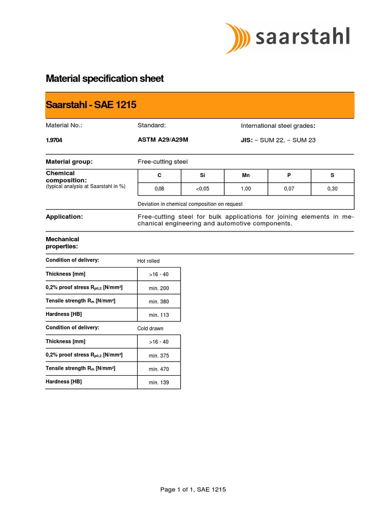 20160323110112-Sae 1215 | PDF | Ultimate Tensile Strength | Steel