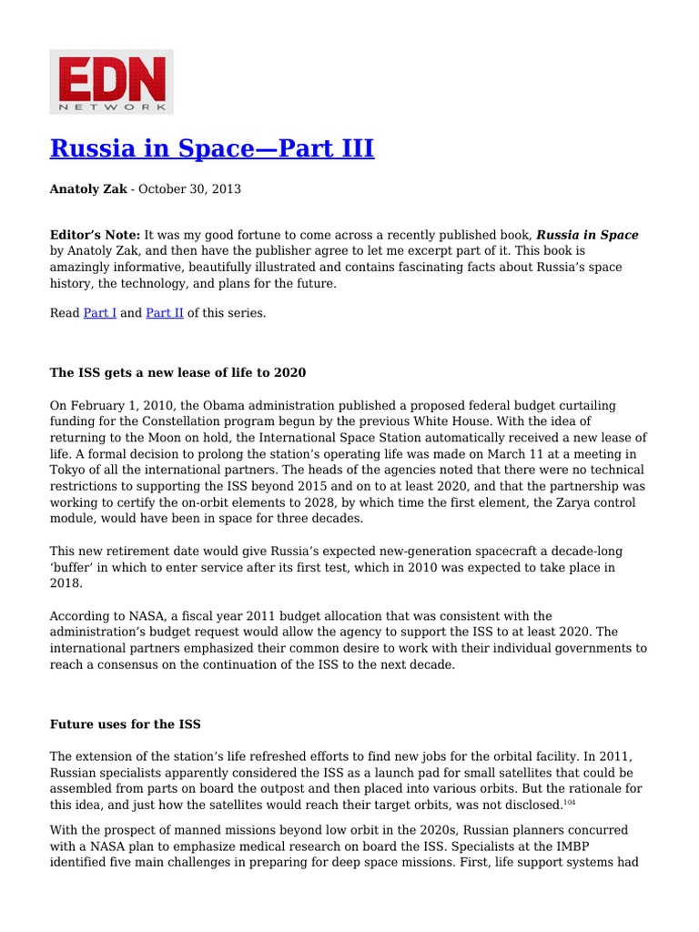 Russia in Space Part III | PDF | Soyuz (Spacecraft) | International ...