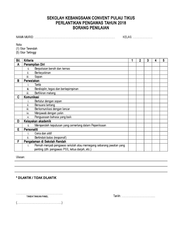 Borang Penilaian Temuduga | PDF