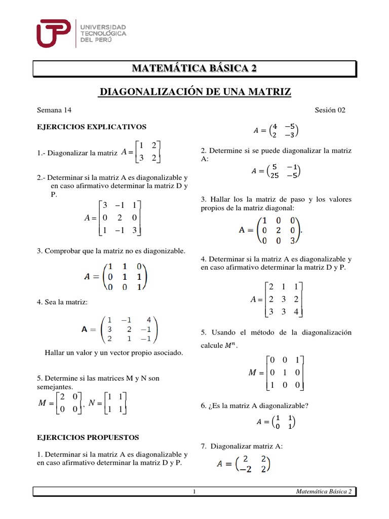Diagonalización de Matrices: Ejercicios y Teoría | PDF | Valores ...