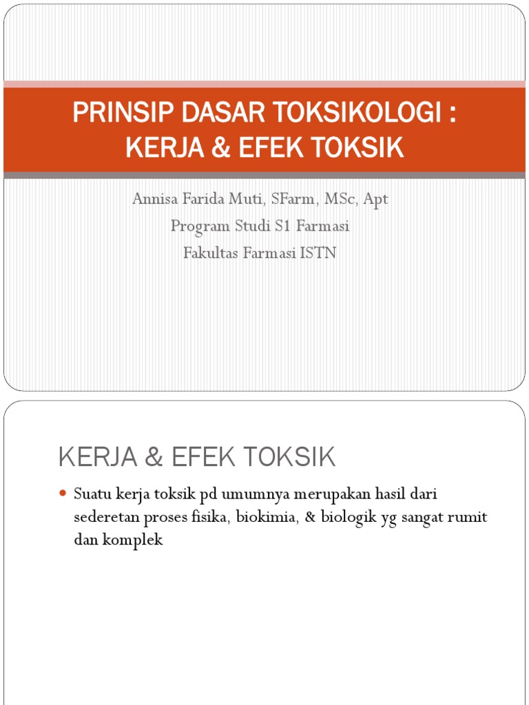 Prinsip Dasar Toksikologi (Kerja & Efek Toksik) | PDF