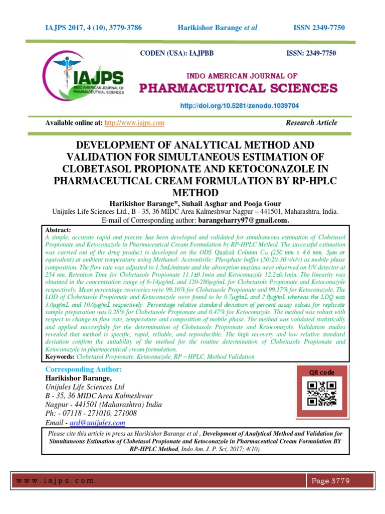 Development of Analytical Method and Validation For Simultaneous Estimation of Clobetasol ...