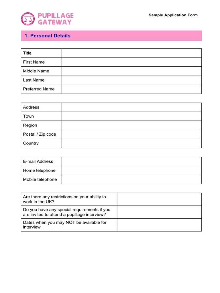 Sample Pupillage Application Form | PDF | Academia | Further Education
