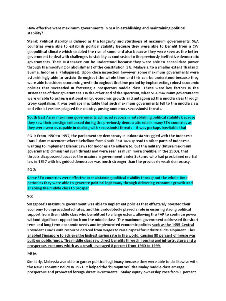 How Effective Were Maximum Governments in SEA in Establishing and ...