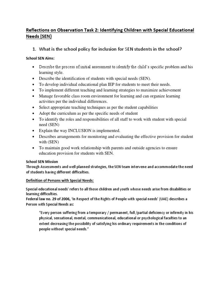 What Is The School Policy For Inclusion For SEN Students in The School ...