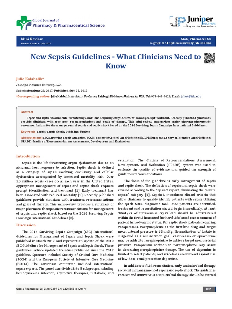 New Sepsis Guidelines - What Clinicians Need To Know: Mini Review | PDF ...