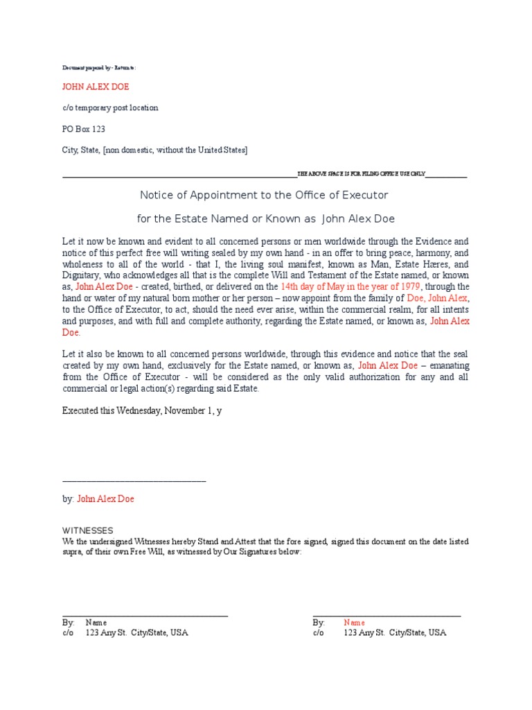 Notice of Executor of Estate (SJONES) | PDF
