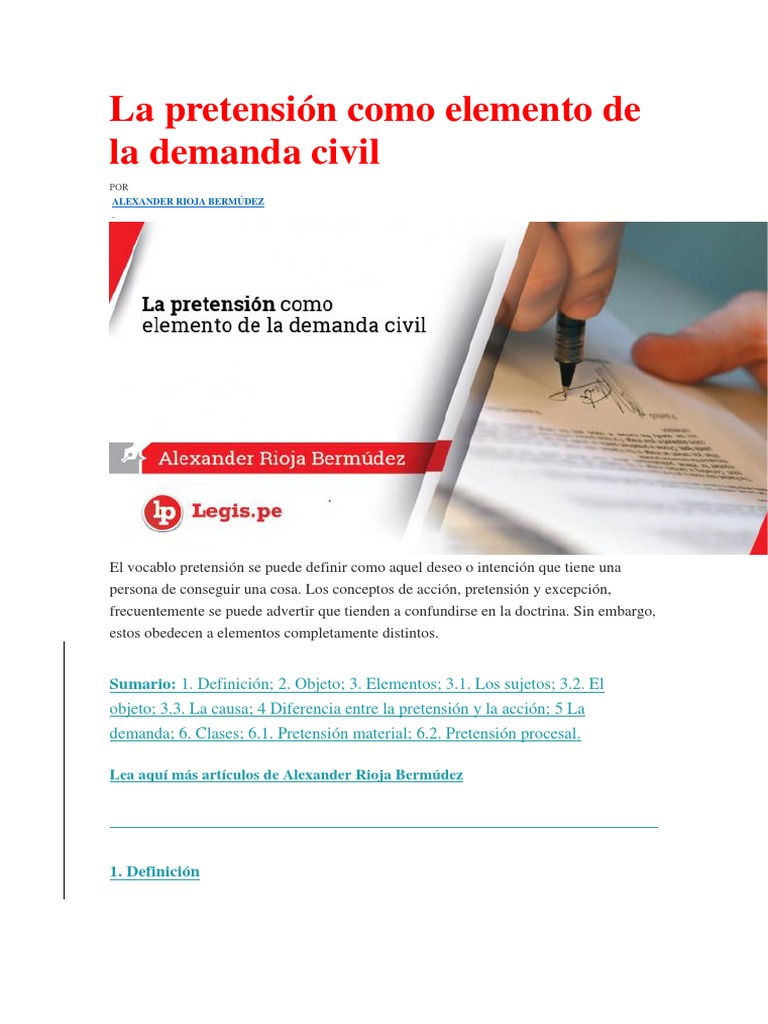 La Pretensión Como Elemento de La Demanda Civil | PDF | Ley procesal ...
