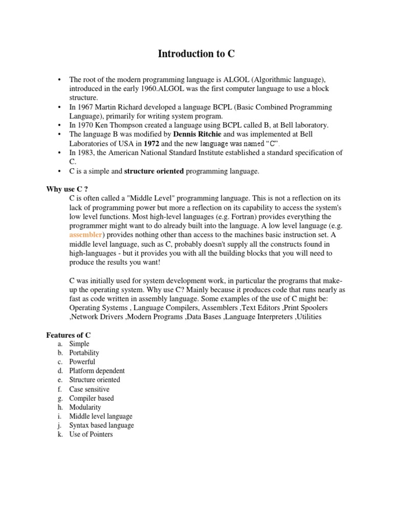 Introduction to C Programming Language Fundamentals | PDF | C ...