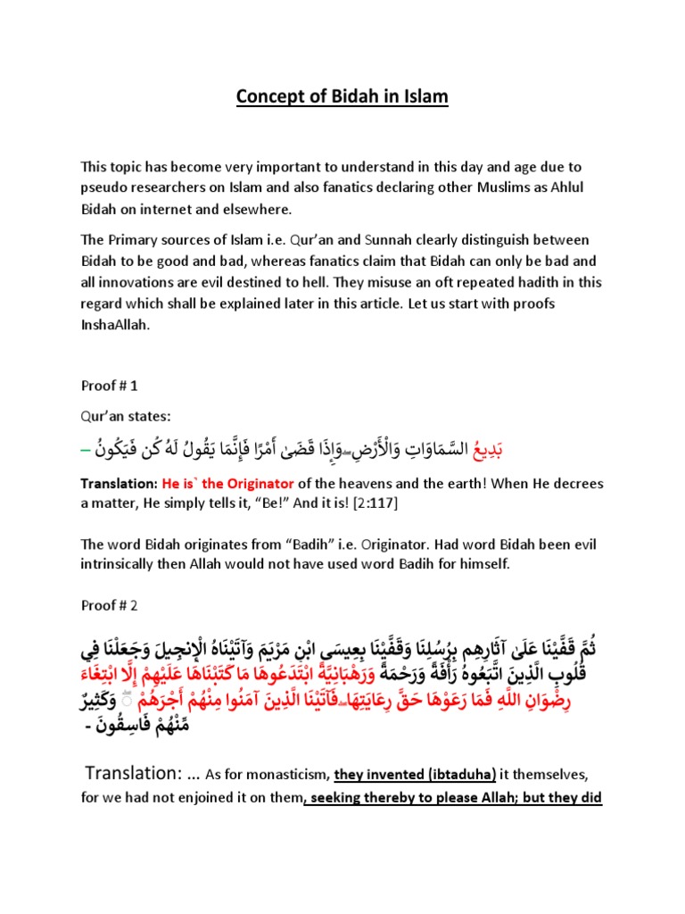 Concept of Bidah in Islam | PDF | Hadith | Sahabah