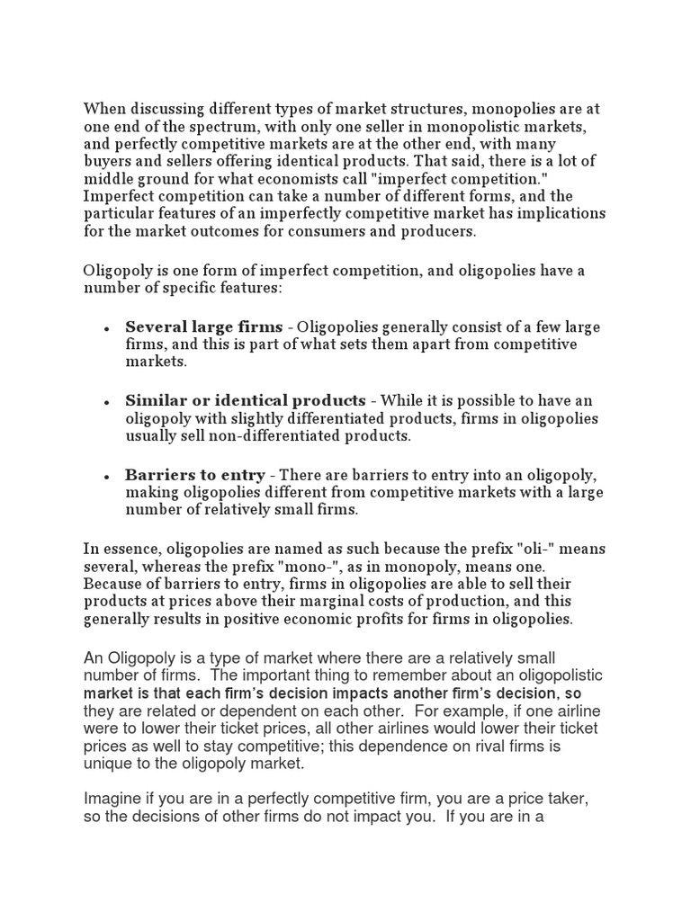 When Discussing Different Types of Market Structures | PDF | Oligopoly ...