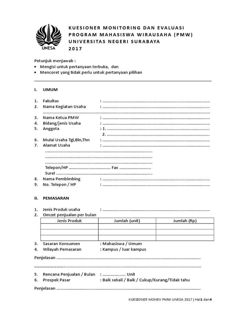 Form Monev PMW 2017 | PDF