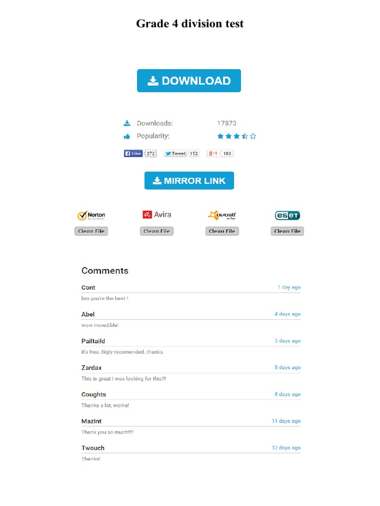 Grade 4 Division Test | PDF | Division (Mathematics) | Elementary ...