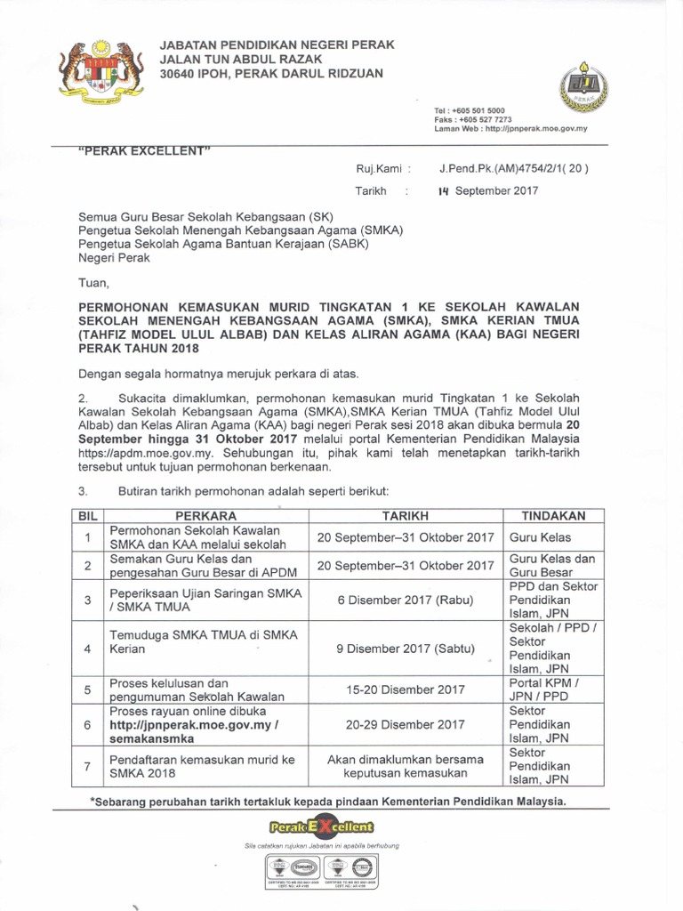 Permohonan Kemasukan Murid Tingkatan 1 Ke Sekolah Kawalan Smka, Smka ...