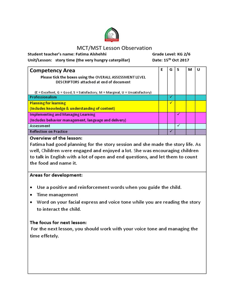 Student Teacher Assessment Story | PDF