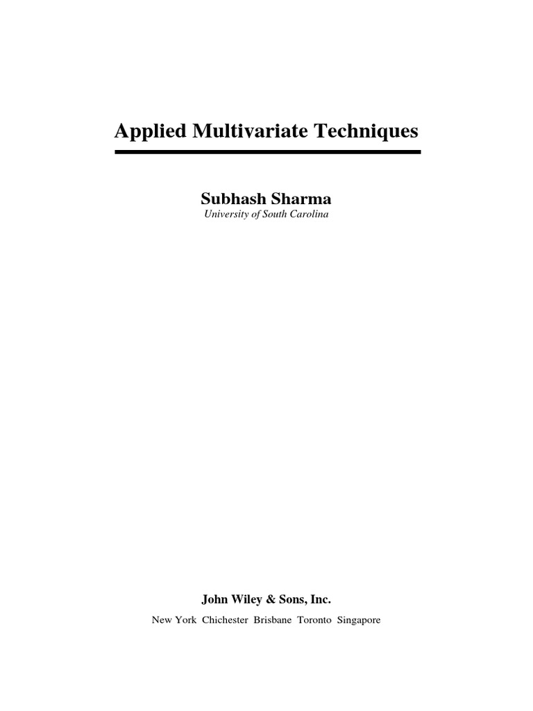 Applied Multivariate Techniques - Subhash Sharma PDF | PDF Applied Multivariate Techniques - Subhash Sharma PDF | PDF