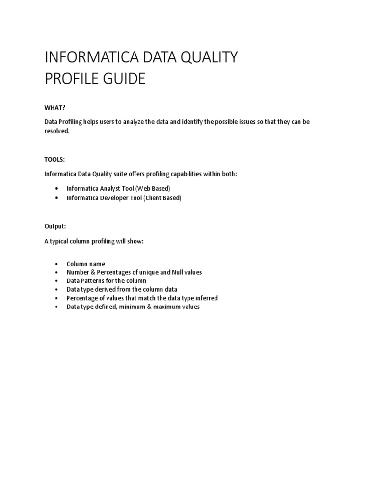 Informatica Data Quality Profile Guide | PDF
