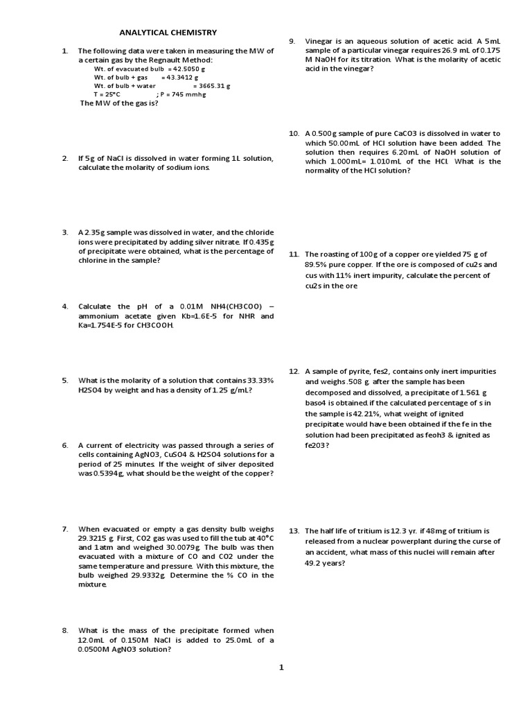 Analytical Chemistry & General Chemistry Review Questions | PDF ...
