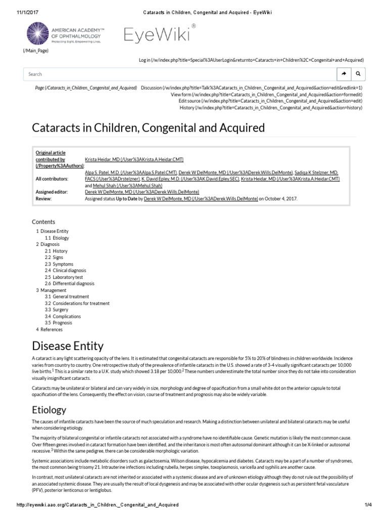 Cataracts in Children, Congenital and Acquired - EyeWiki | PDF | Glaucoma | Cataract