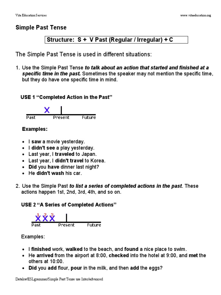 Simple Past Tense Handout | PDF | Grammatical Tense | Onomastics