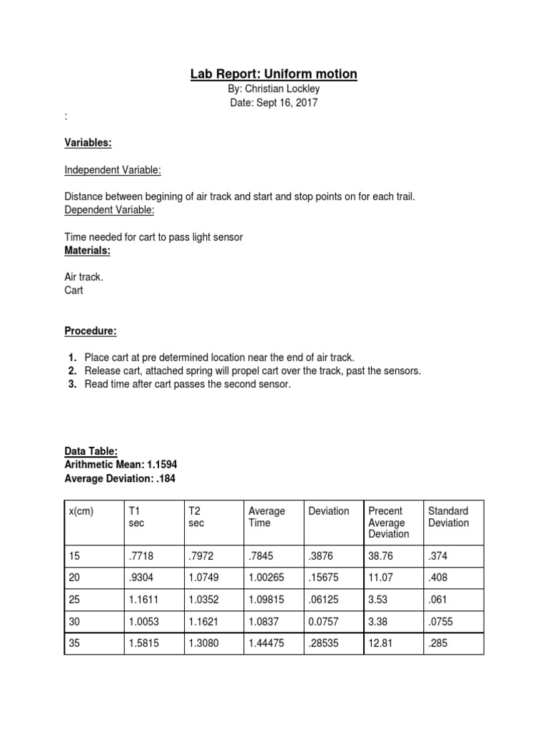 Lab Report: Uniform Motion | PDF