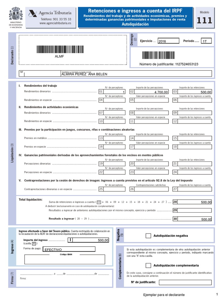 Modelo 111 | PDF | Finanzas del gobierno | Economias