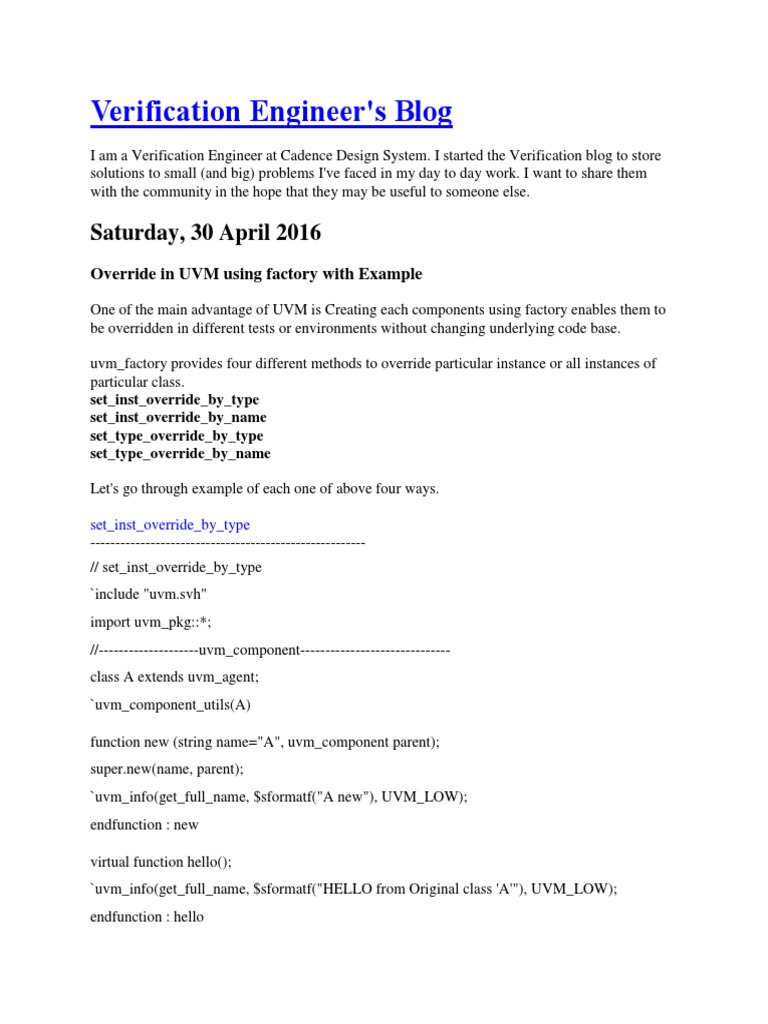 Override in UVM Using Factory With Example | Download Free PDF | Models Of Computation ...