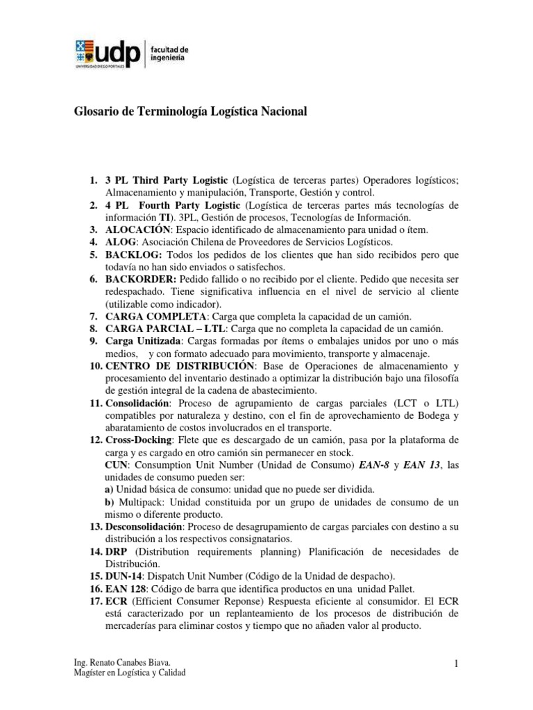 Glosario de Términos Logísticos | PDF | Logística | Distribución ...