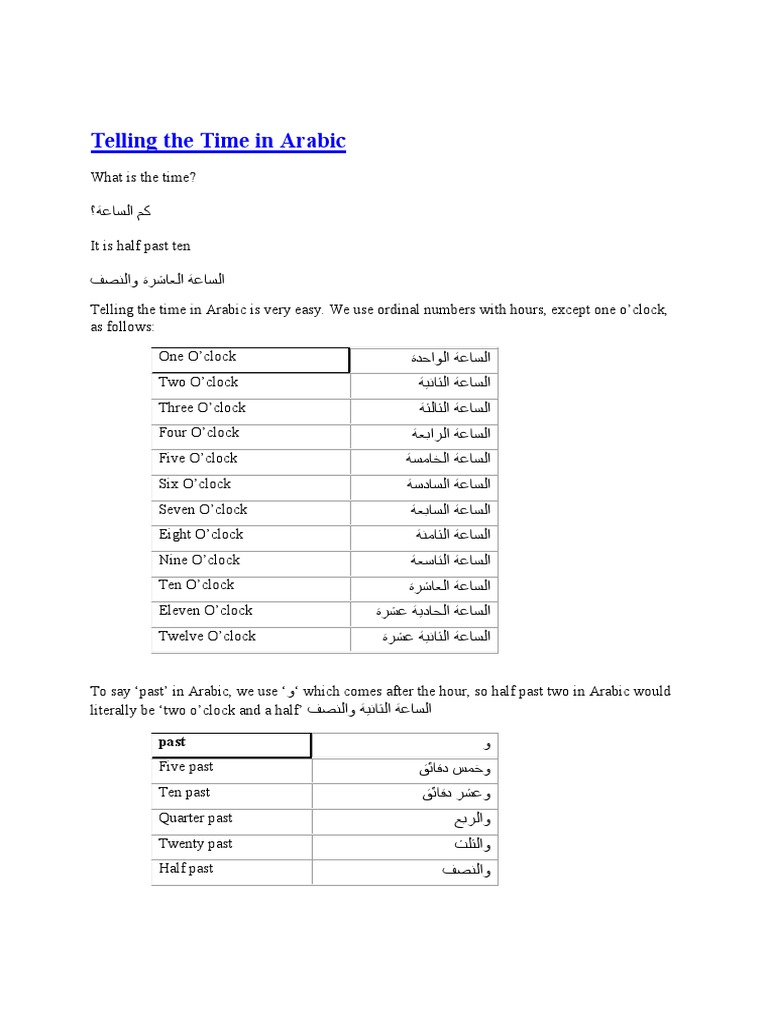Telling The Time in Arabic | PDF