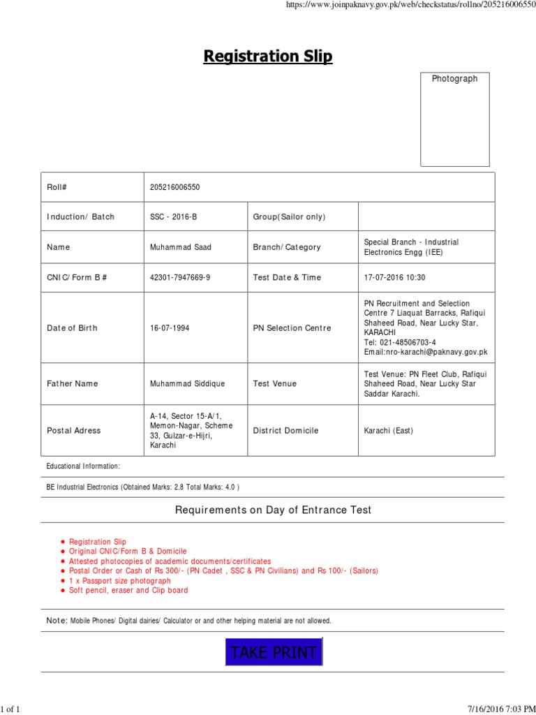 Navy Registration Slip | Technology | Free 30-day Trial | Scribd