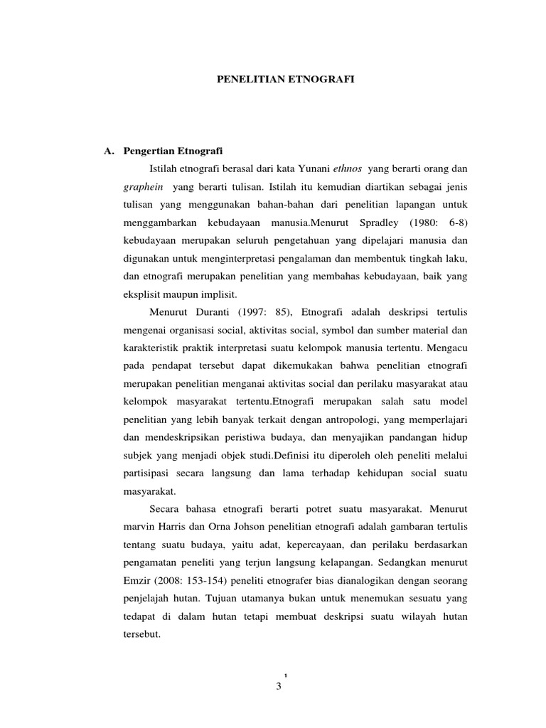 Metode dan Jenis Penelitian Etnografi | PDF