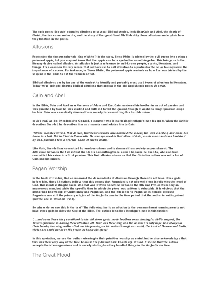 Biblical Allusions | Cain And Abel | Beowulf